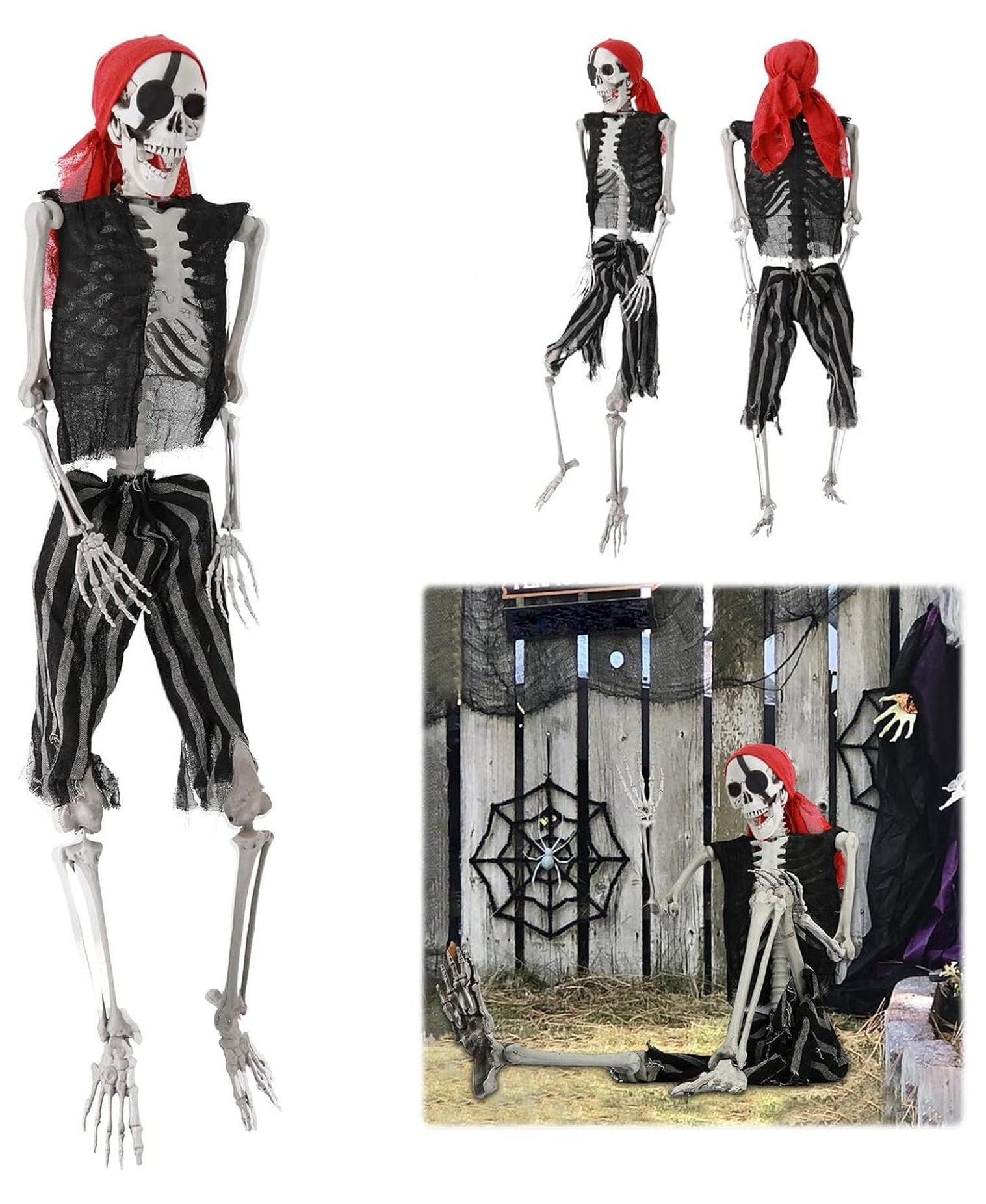 5.4Ft Life Size Skeleton with Pirate Costume, Realistic Plastic ...