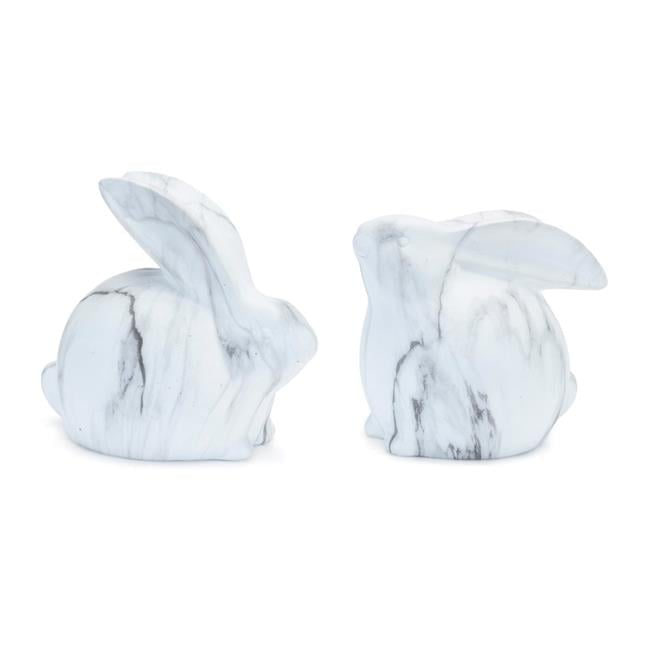 5 & 5.75 in. Terra Cotta Rabbit Marble Bunny Figurine, White & Grey ...
