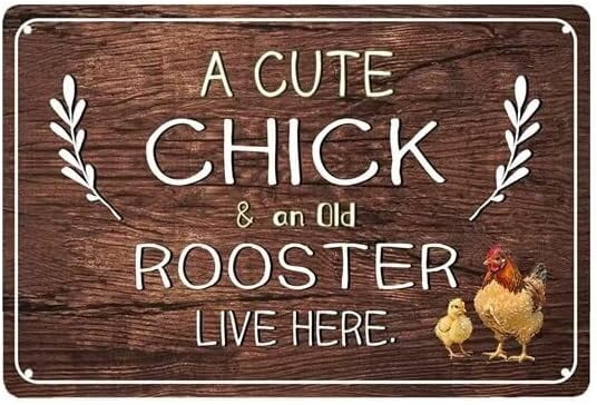 5.5"×8" Funny Chicken Signs for Coop A Cute Chick And An Old Rooster ...