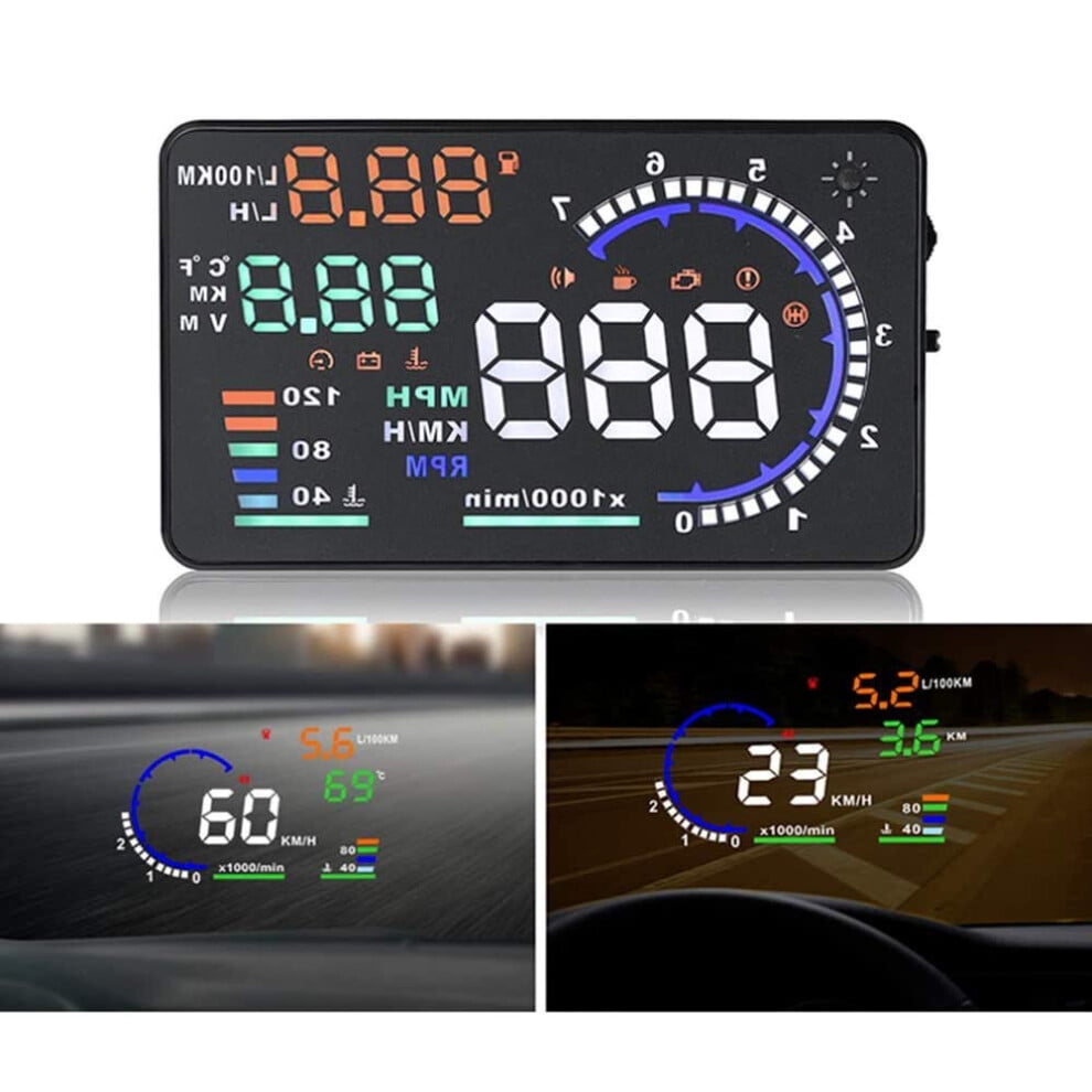 5.5'' A8 Universal HUD Car Head Up Display OBD2 EOBD LED Windscreen ...