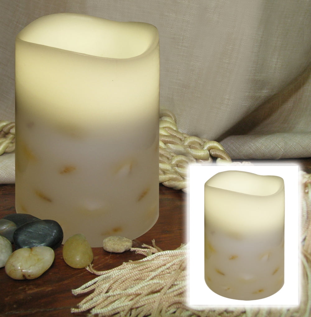 5.5" Battery Operated Ivory Embedded Seashells Flameless LED Flickering ...