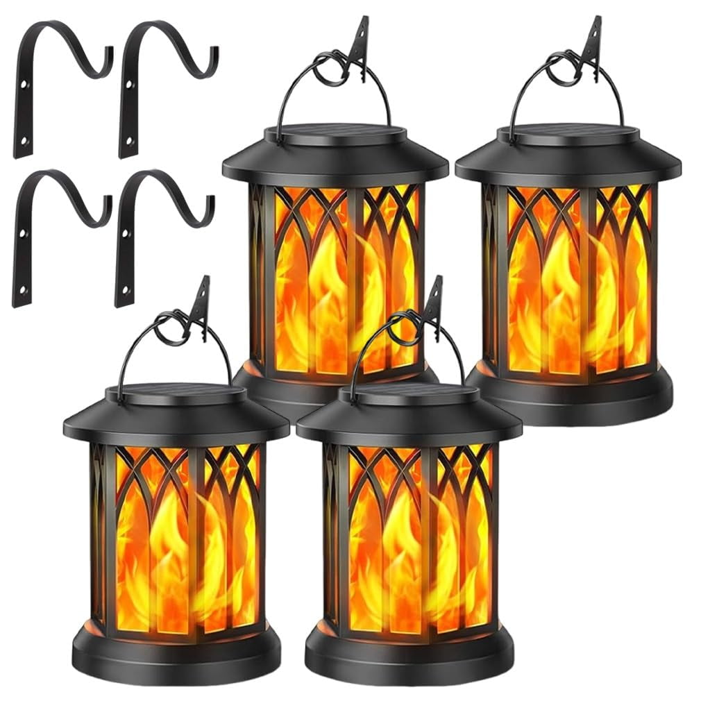 5.5" Dancing Flame Solar Lantern, Magical Dancing Flames Outdoor Lights ...