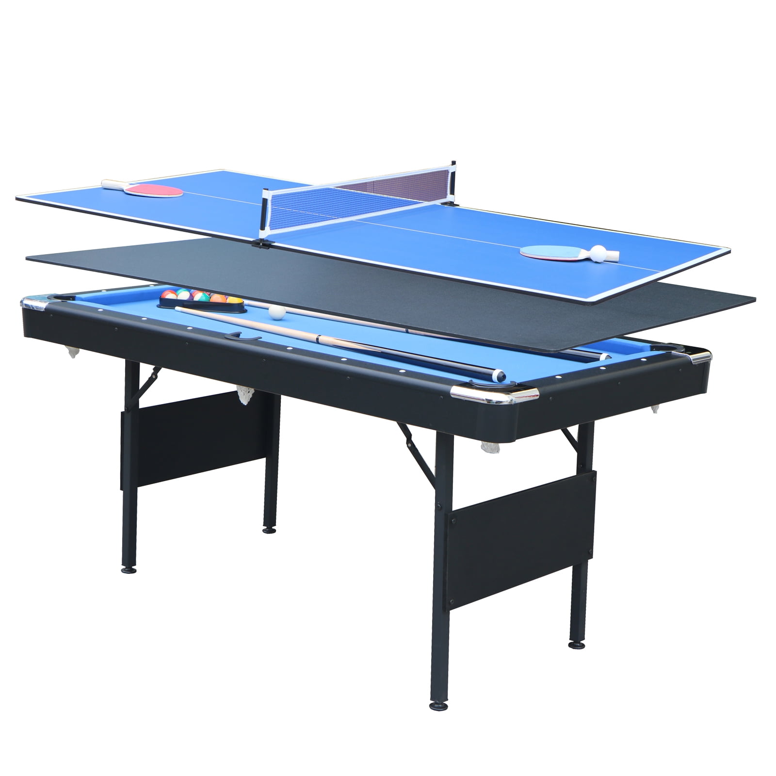 5.5 Ft Portable Billiard Tables, 3-in-1 Foldable Pool Table, Tennis ...
