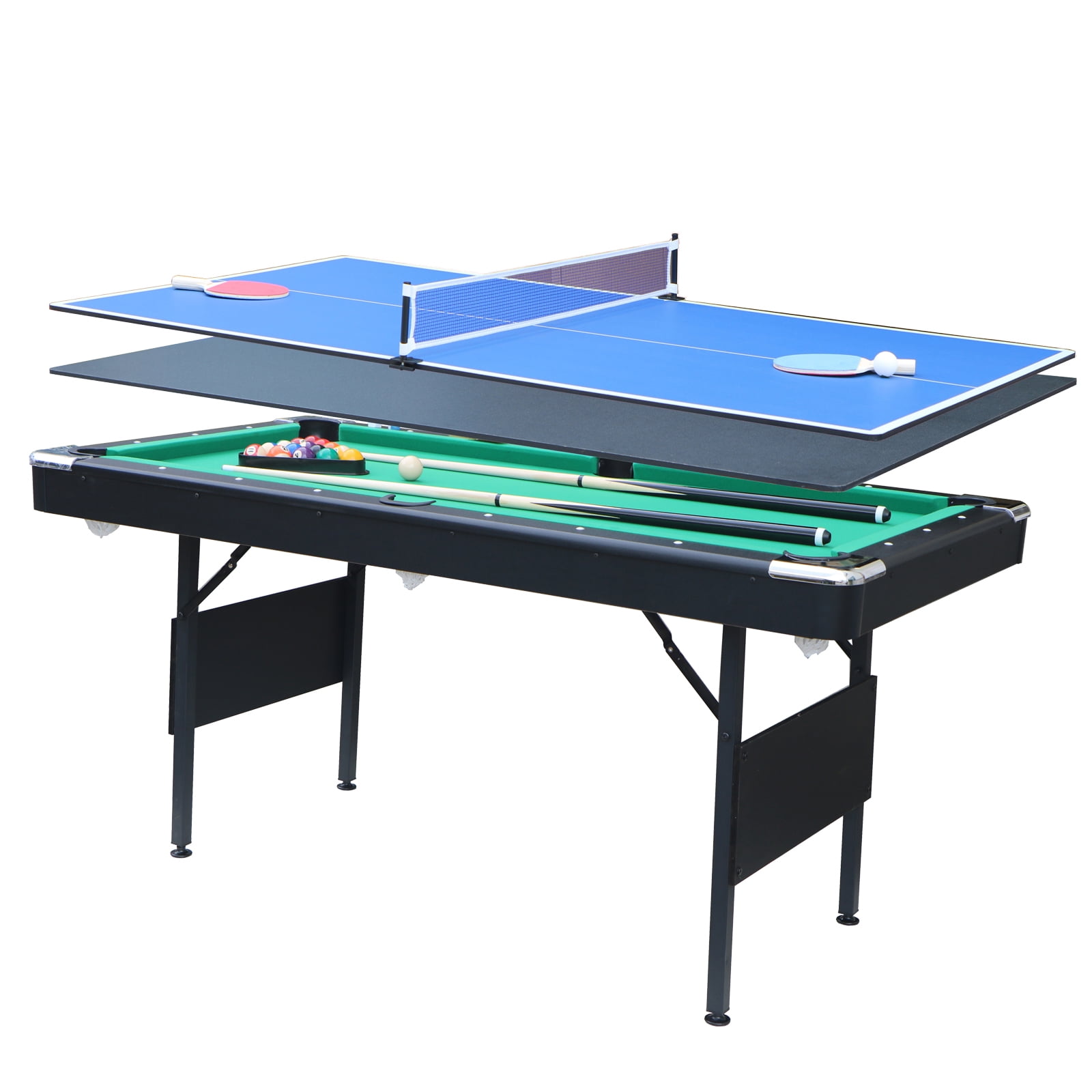 5.5 Ft Portable Billiard Tables, 3-in-1 Foldable Pool Table, Tennis ...