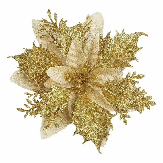 5.5" Glitter Artificial Flowers Christmas Tree Ornaments Glittered ...