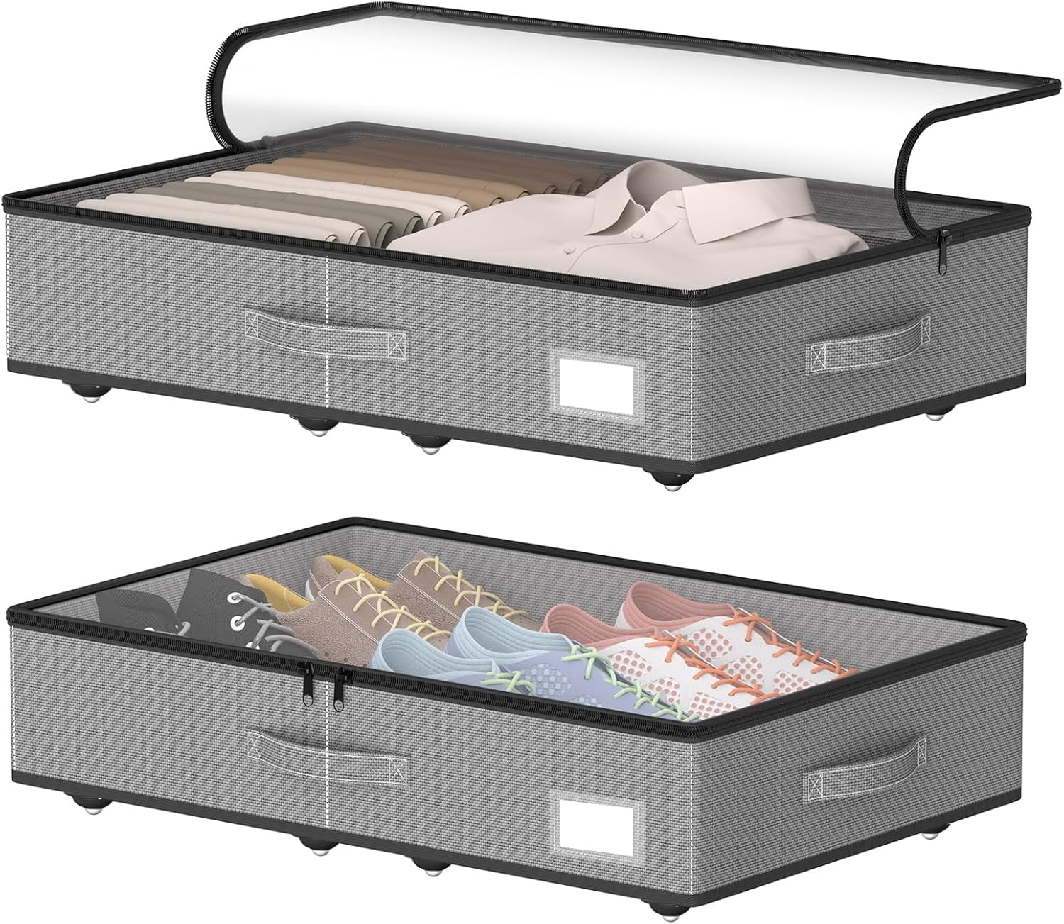 5.5" Height Grey Under Bed Storage Bins with Wheels | Low Profile ...