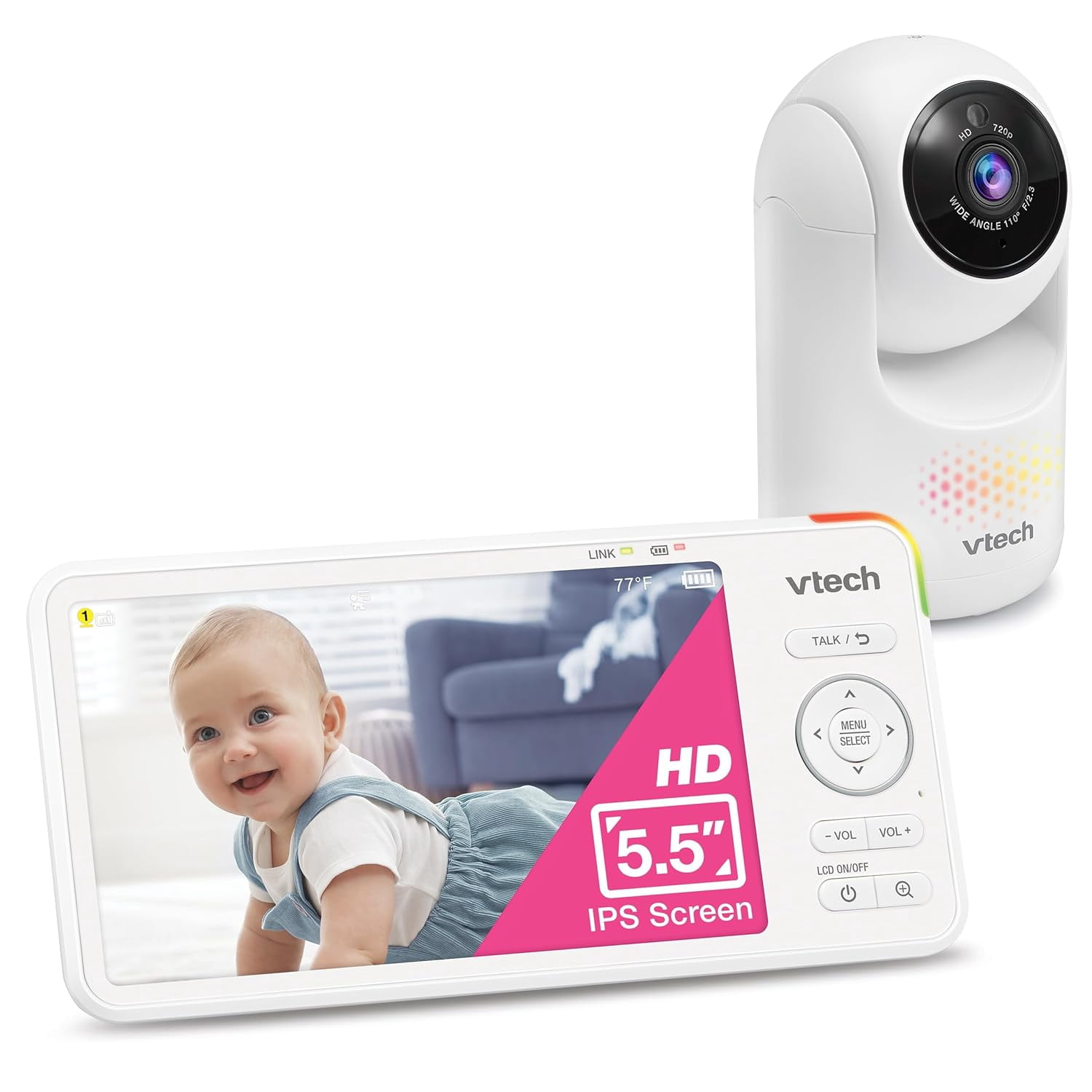 5.5" IPS Screen 720P Video Baby Monitor with Camera and Audio, Pan-Tilt ...