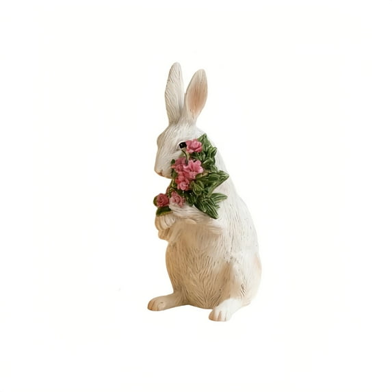 5.5 Inch Easter Resin Bunny Figurine Decor, Egg & Flower Accented Bunny ...