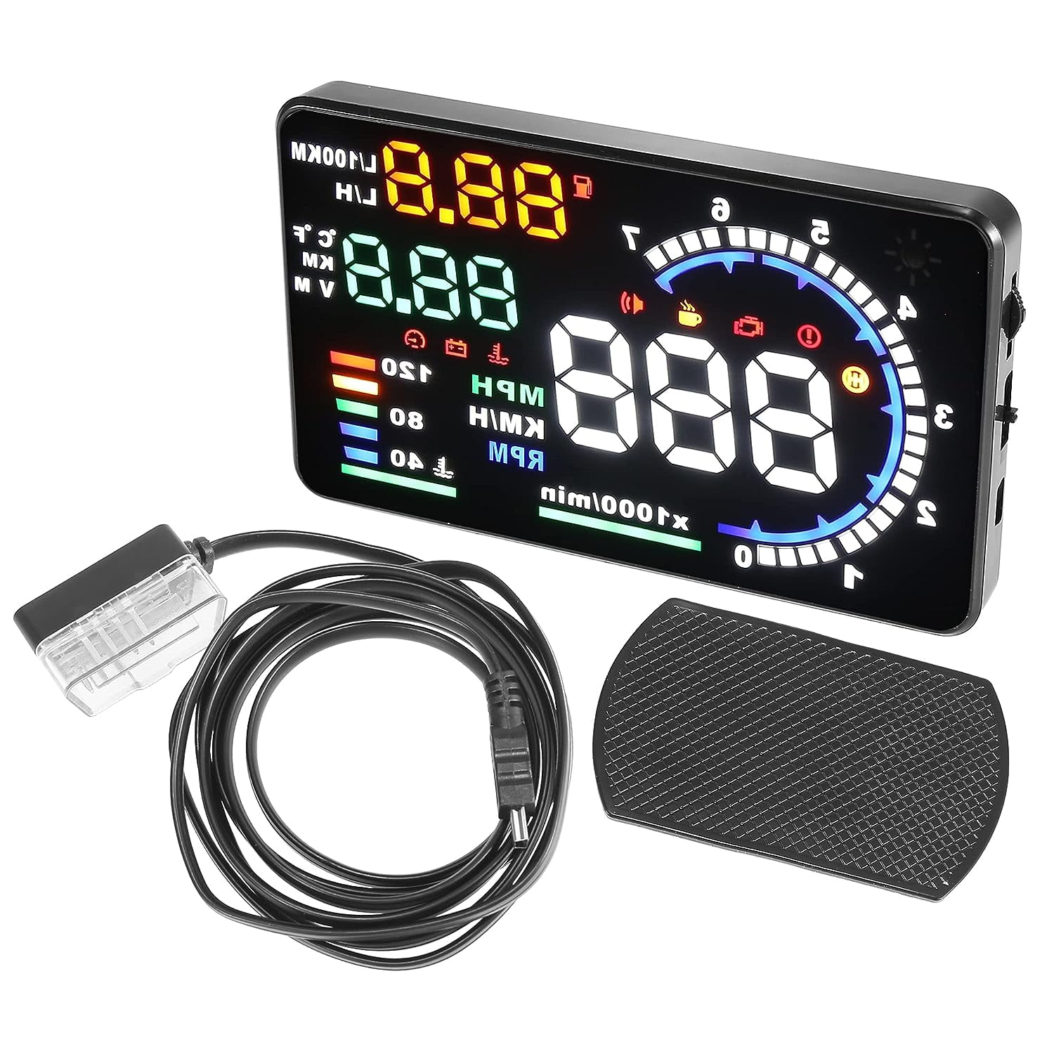 5.5 Inch HUD Head Up Display Speedometer 5-Color Windshield Screen ...