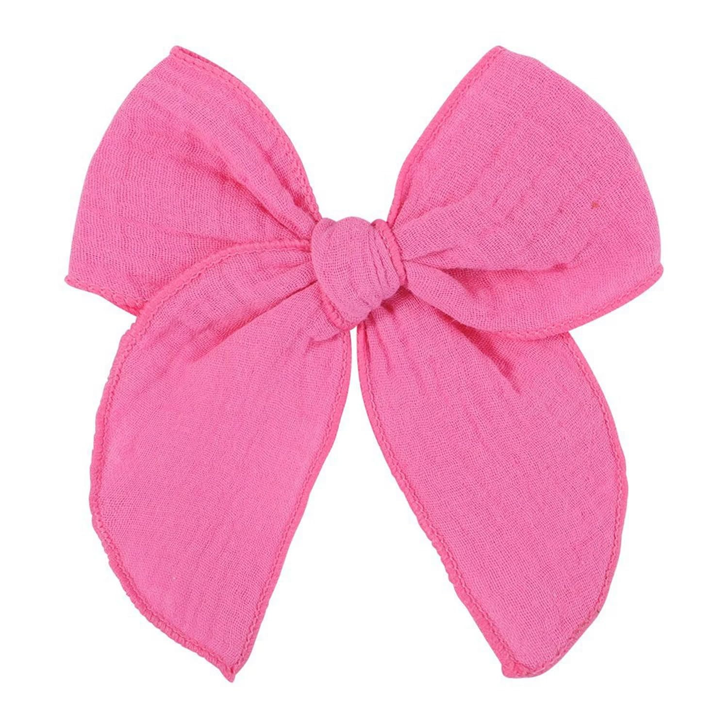 5.5 Inch Hot Pink Fable Hair Bow: Handmade Linen Cotton Hair Clip for ...