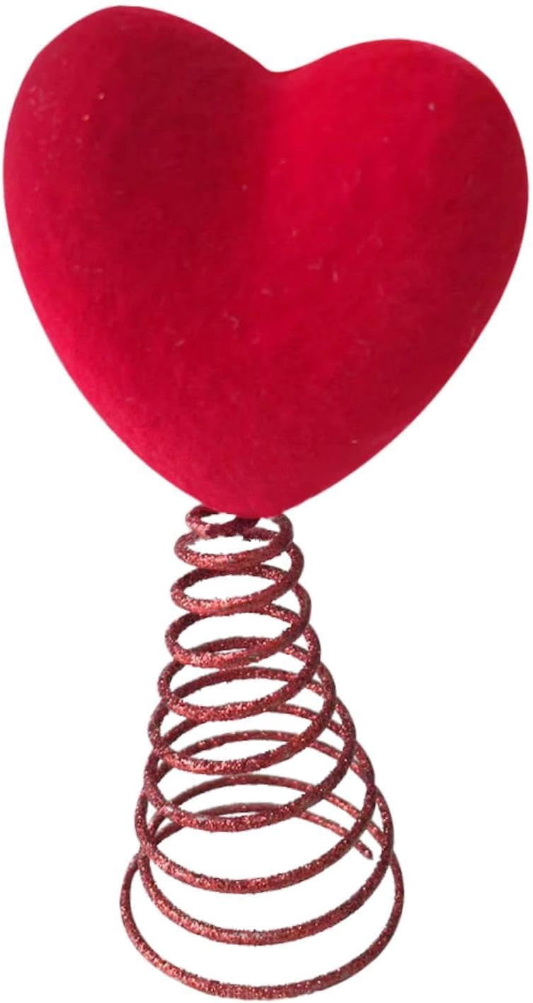 5.5 Inch Red Heart Shaped Valentine's Day Tree Topper, Glitter Spiral ...