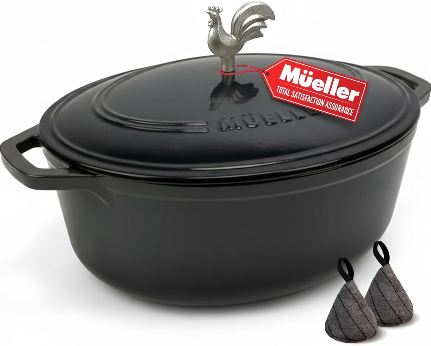 5.5 Quart Enameled Cast Iron Oval Dutch Oven with Rooster Knob & Cotton ...