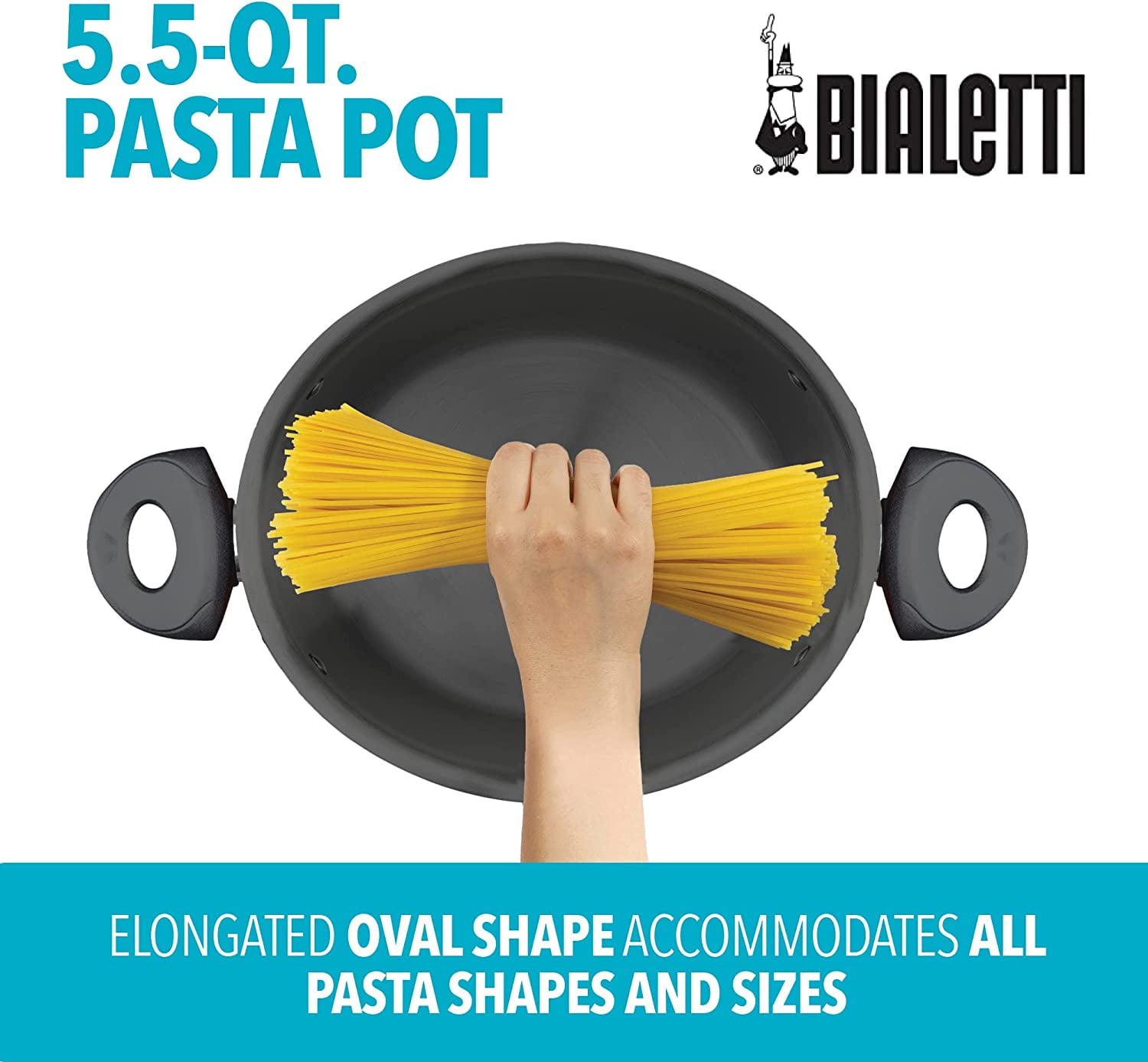 5.5 Quart Pasta Pot with Strainer Lid, Charcoal Oval Pot for Spaghetti ...