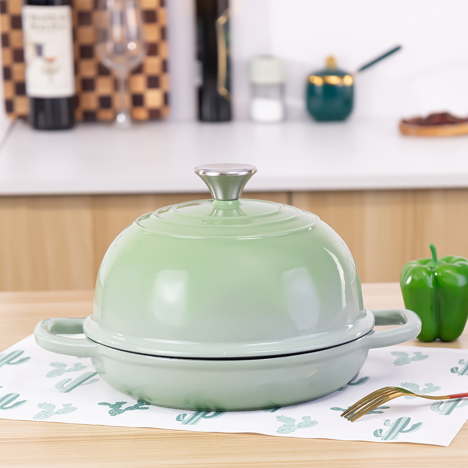 5.5 Quarts Multi Functional Enamel Cast Iron Dutch Pot with Lid | Non ...