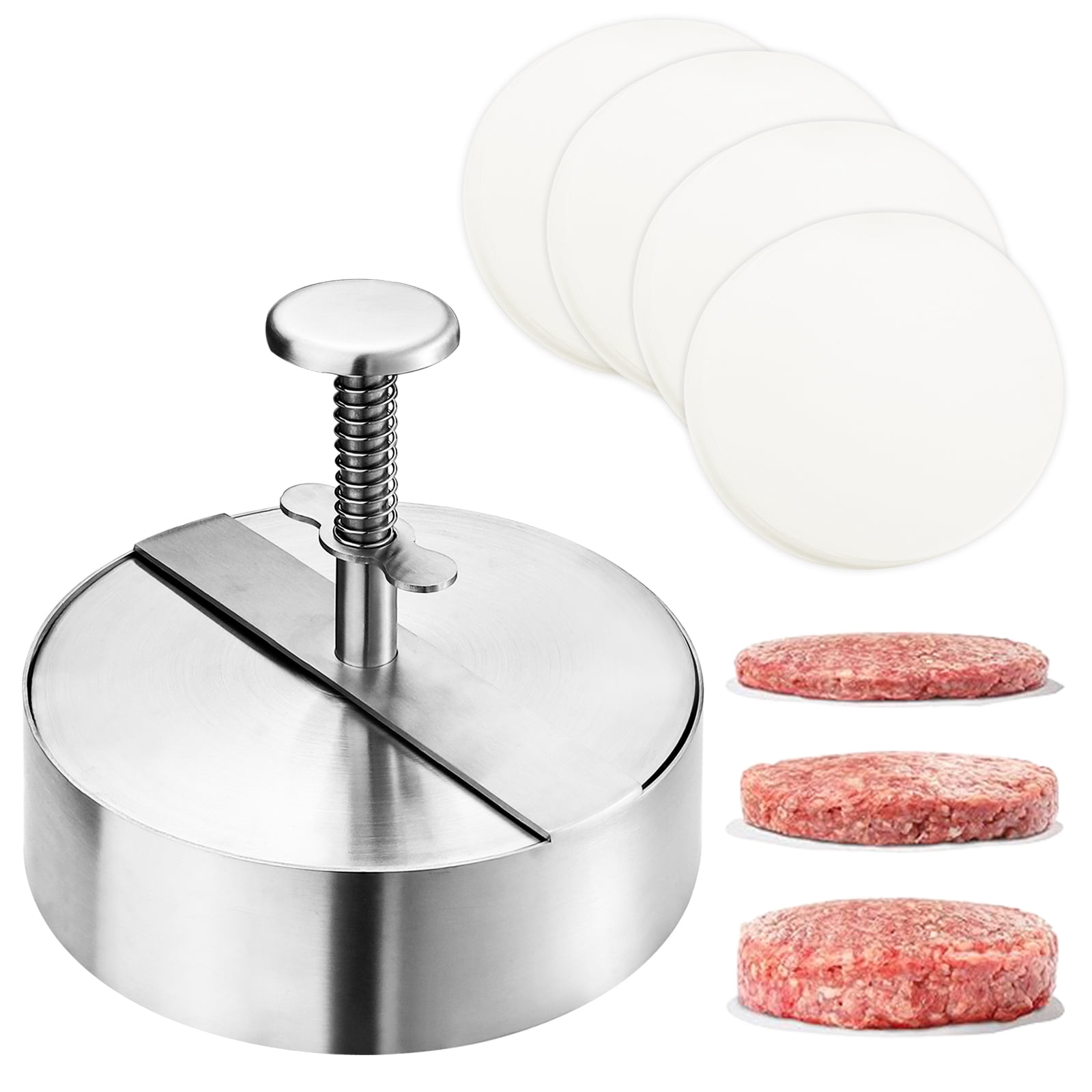 5.5" Round Non Stick Hamburger Press Patty Maker with 200 Wax Paper ...