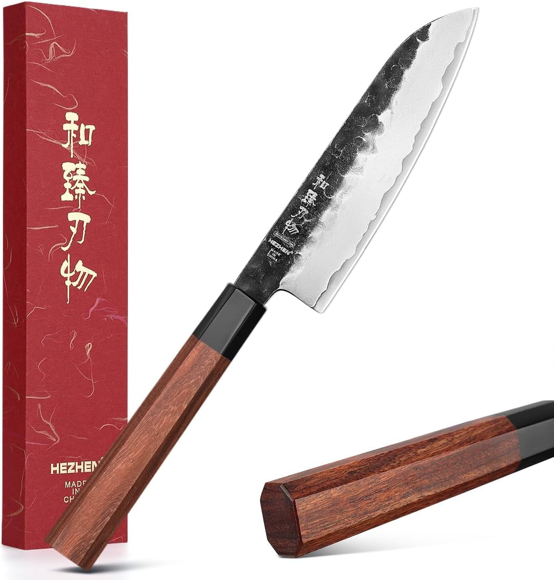 5.5 Santoku Knife, Three-layer Clad Steel, Steel Core 602HRC, Wooden ...