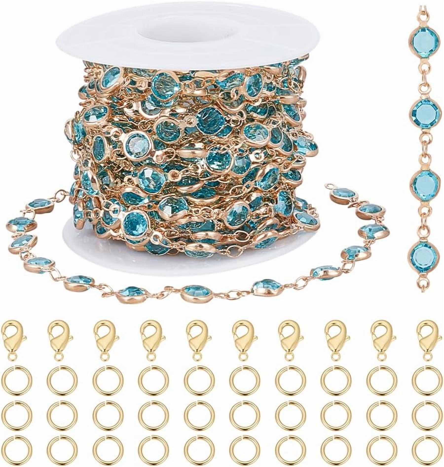 5.5 Yard Light Blue Rhinestones Jewelry Chain Link with Gold Plated ...