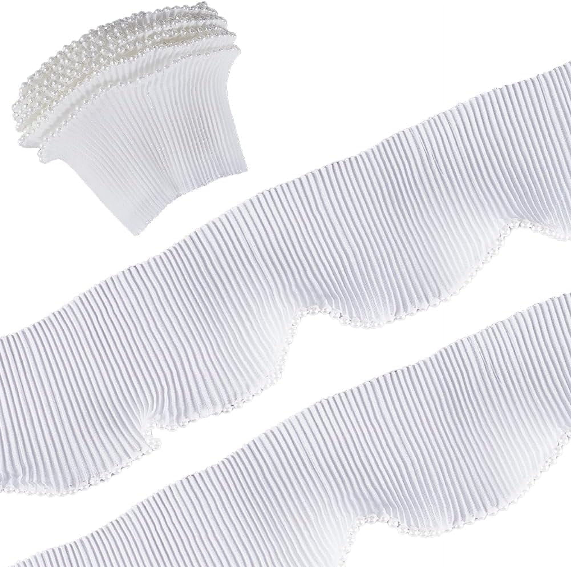 5.5 Yards 2.87" White Pearl Trim Organza Lace Ribbon Ruffle Chiffon ...