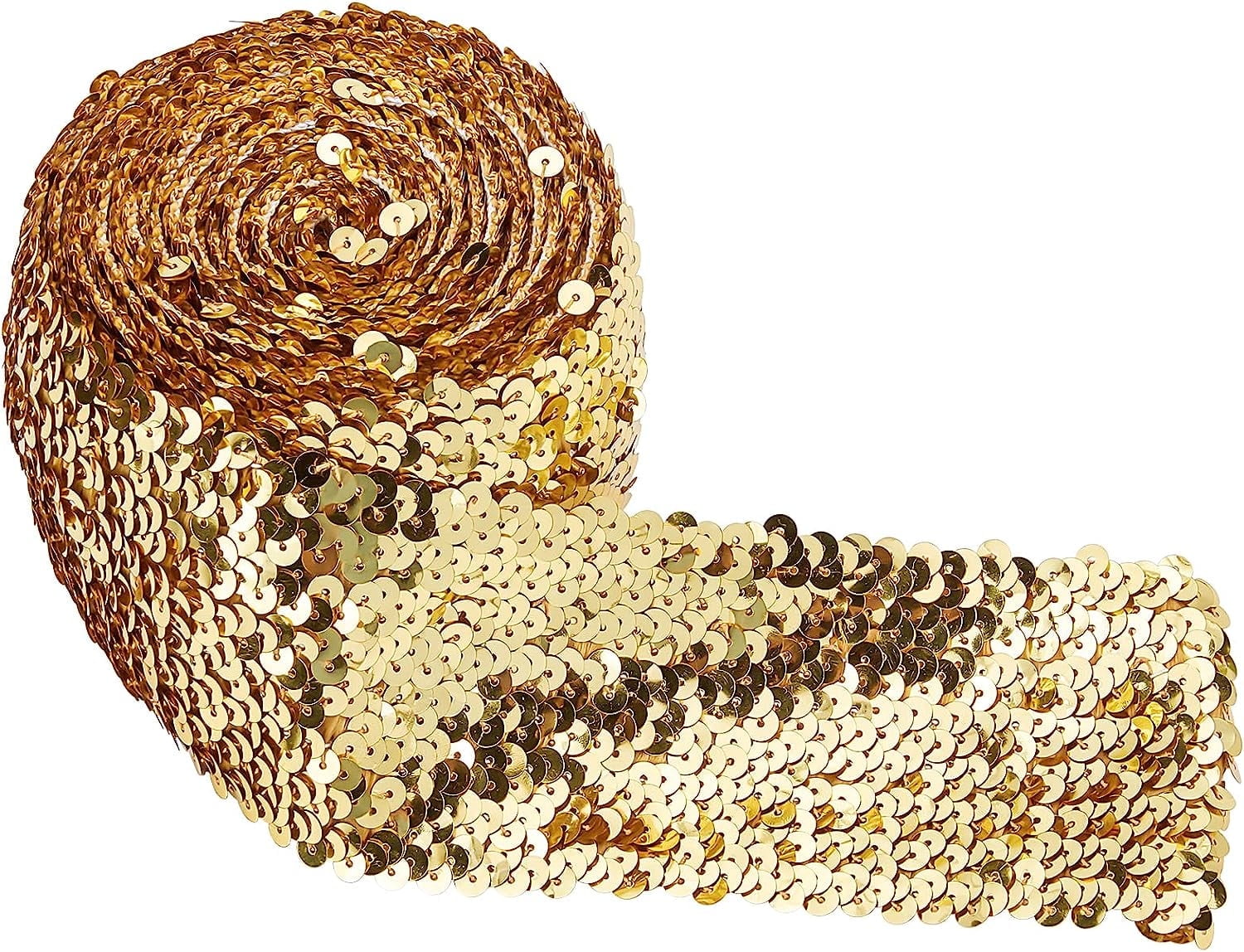5.5 Yards 3 Inch Wide Sequin Trim Gold Elastic Sequin Ribbon Flat ...