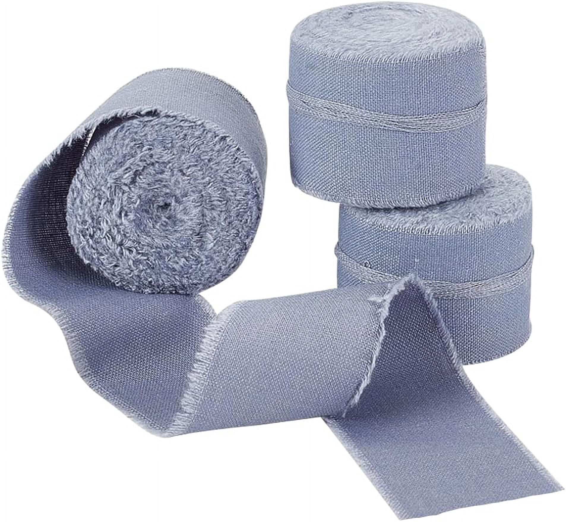 5.5 Yards 3 Rolls Blue Cotton Ribbon with Spool 1.6 Inch Wide Handmade ...