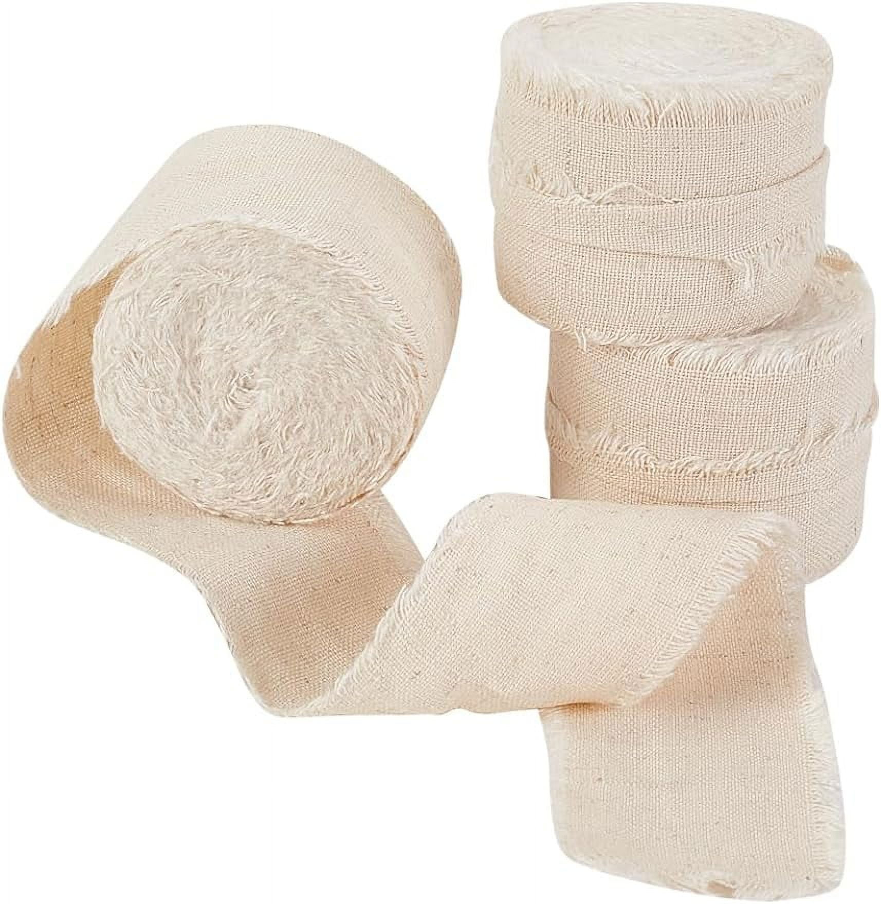 5.5 Yards 3 Rolls Cotton Linen Ribbon with Spool Handmade Frayed ...