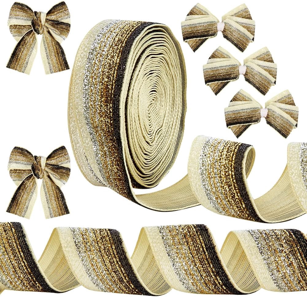 5.5 Yards Gold Glitter Velvet Ribbon 25mm Wide Golden-Khaki Gradient ...