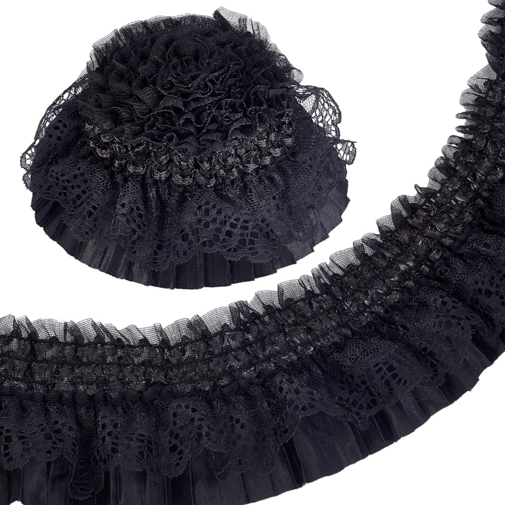 5.5 Yards Gorgeous Elastic Ruffle Trim 3 Inch Wide Double Layer Pleated ...
