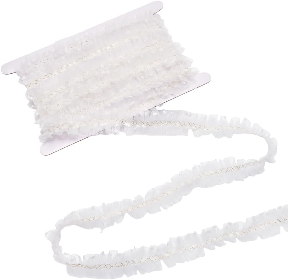 5.5 Yards White Ruffle Lace Pleated Trim with Gold Metallic Thread 1 ...