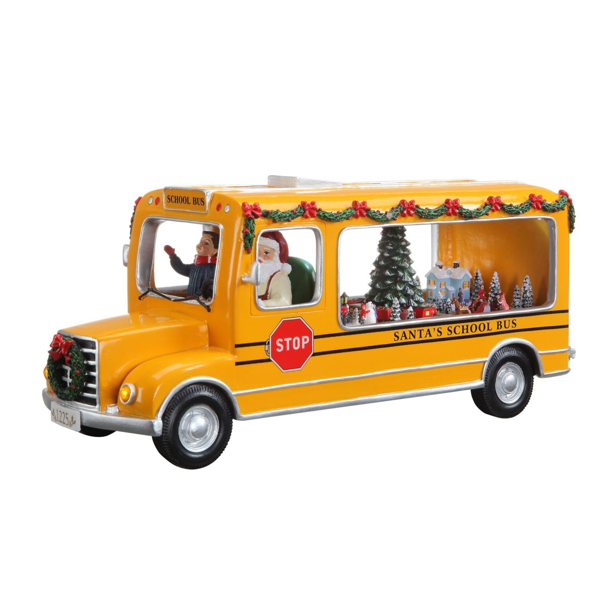 5.5" Yellow and Red Christmas Themed LED Lighted Musical Santa School ...