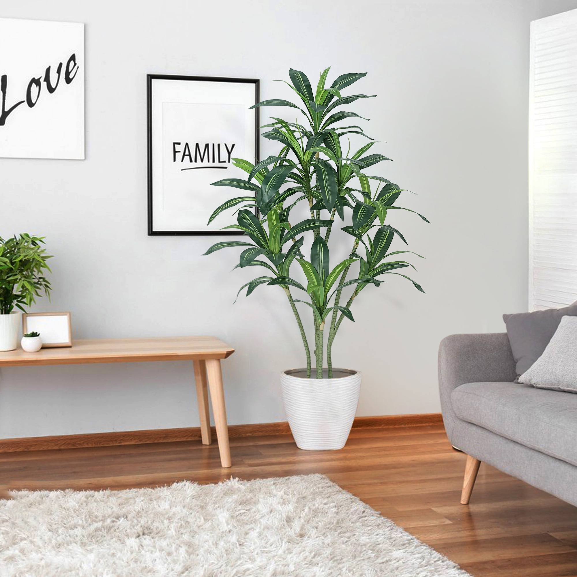 5.5 ft Artificial Dracaena Tree in Pot - Realistic Faux Yucca Plant for ...