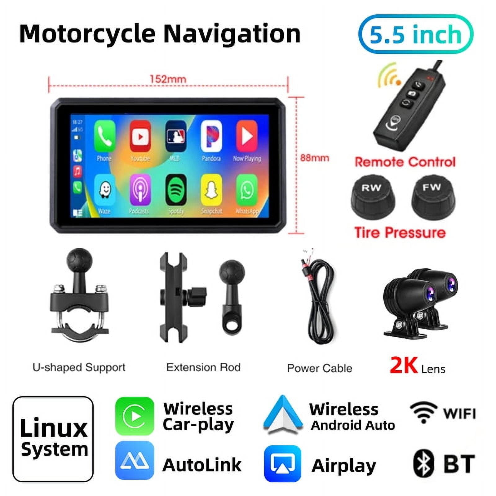 5.5 inch 2K Motorcycles DVR Navigation GPS Wireless CarPlay Android ...