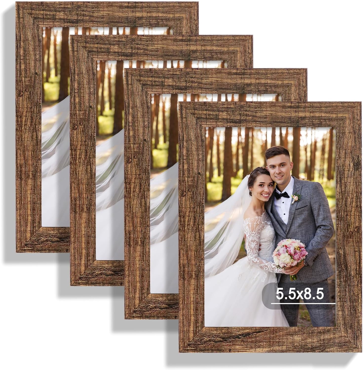 5.5 x 8.5 Diploma Frame Set of 4, Made of Real Glass and Rustic Brown ...