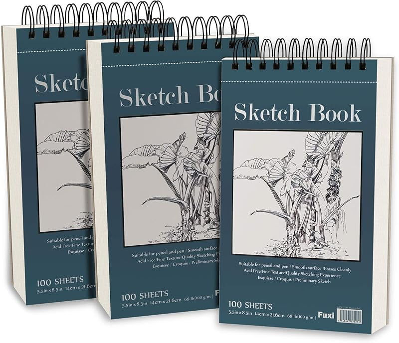 5.5" x 8.5" Sketchbook Set, Top Spiral Bound Sketch Pad, 2 Packs 100 ...