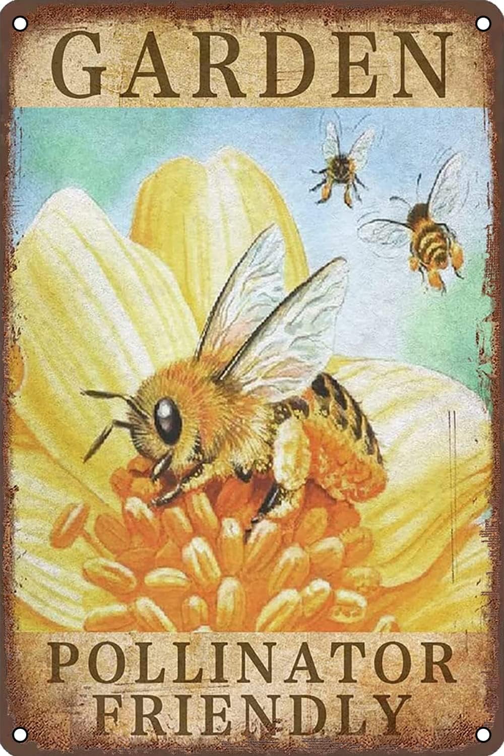 5.5"x8" Vintage Metal Tin Signs Bee Decor Pollinator Friendly Garden ...
