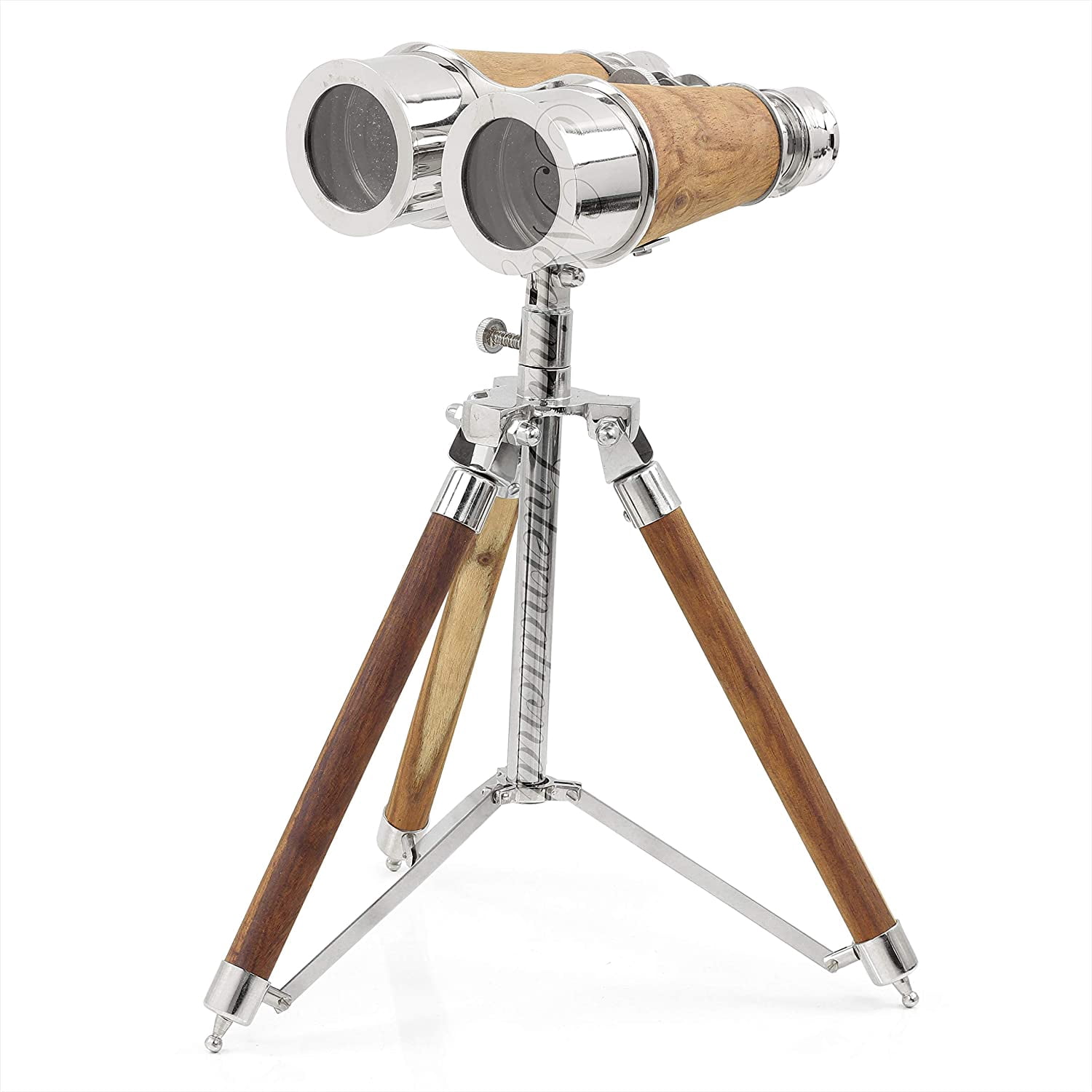 5.50" Brass Nautical Binocular On Tripod Stand with Wooden Barrel ...