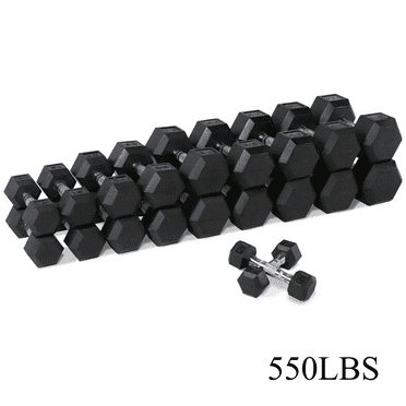 French Fitness Rubber Coated Hex Dumbbell Set 5-50 lbs (New) - Walmart.com