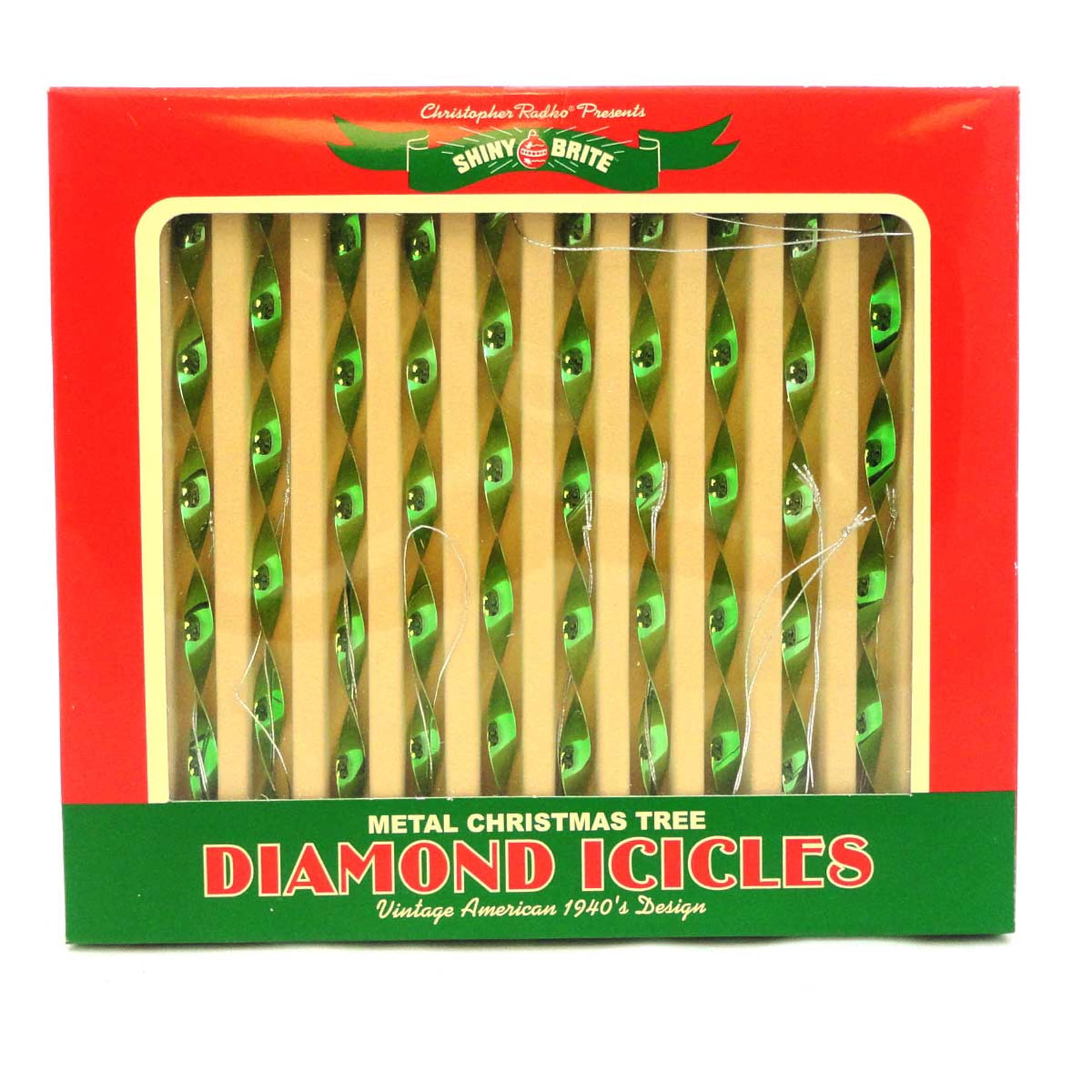 5.50In Vintage Diamond Icicles Green, Metal, Shiny Brite Ornament Retro ...
