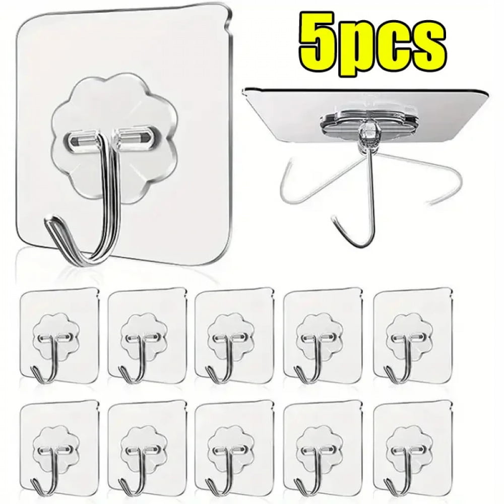 5/50pcs Transparent Stainless Steel Strong Self Adhesive Hooks Key ...