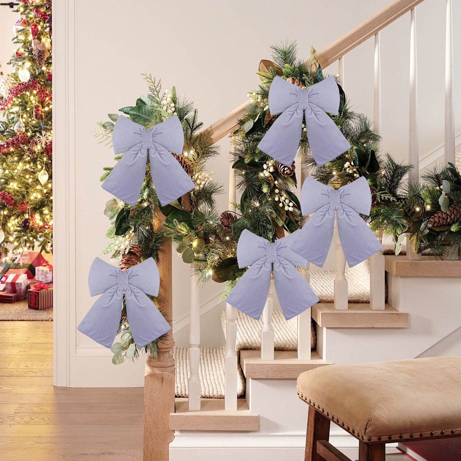 5.51 Inch Gray Christmas Bows, Polyester Velvet Bow Pendant, Pre-Tied ...