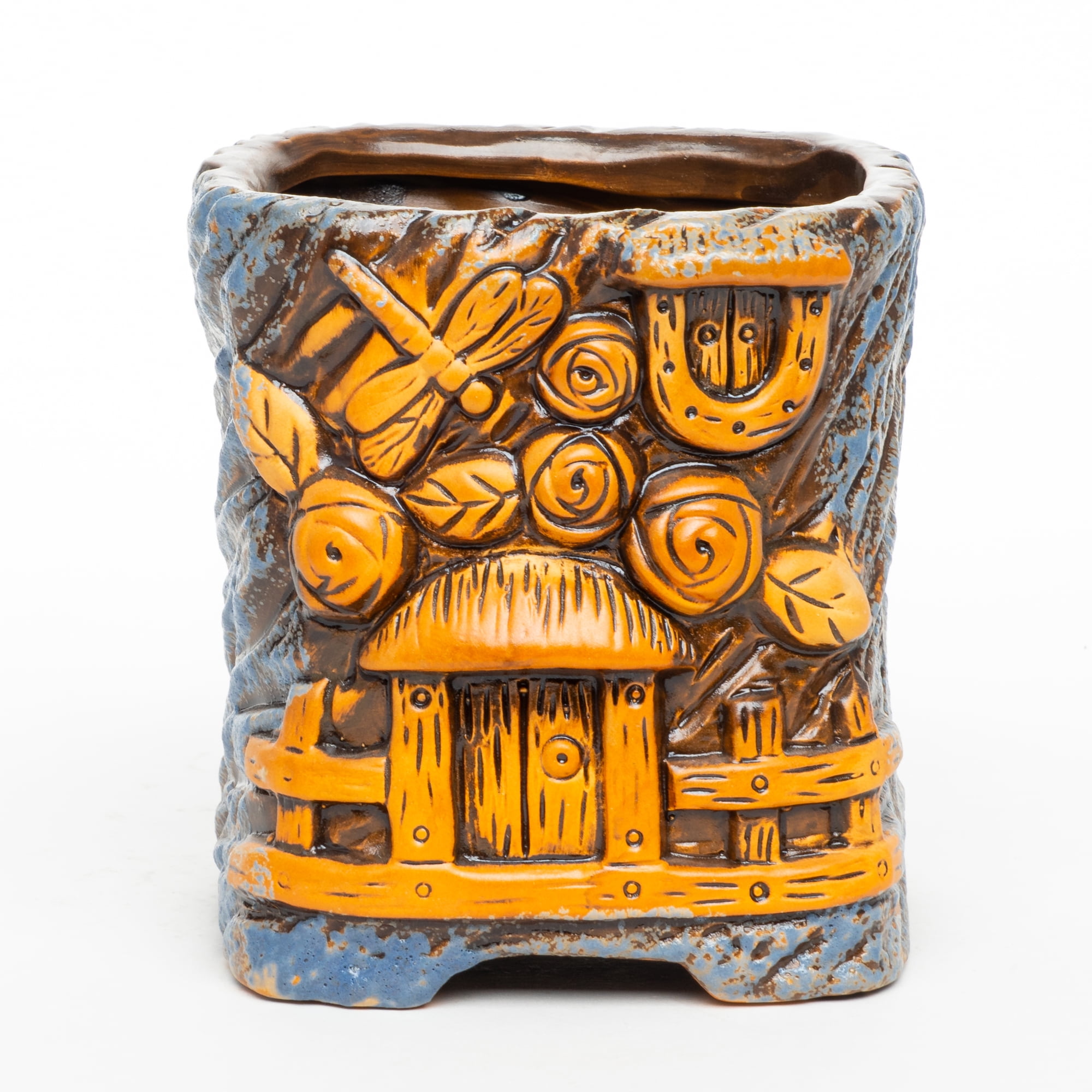 5.51" Small Blue Square Ceramic Planter Pot with Drainage Hole and Mesh ...