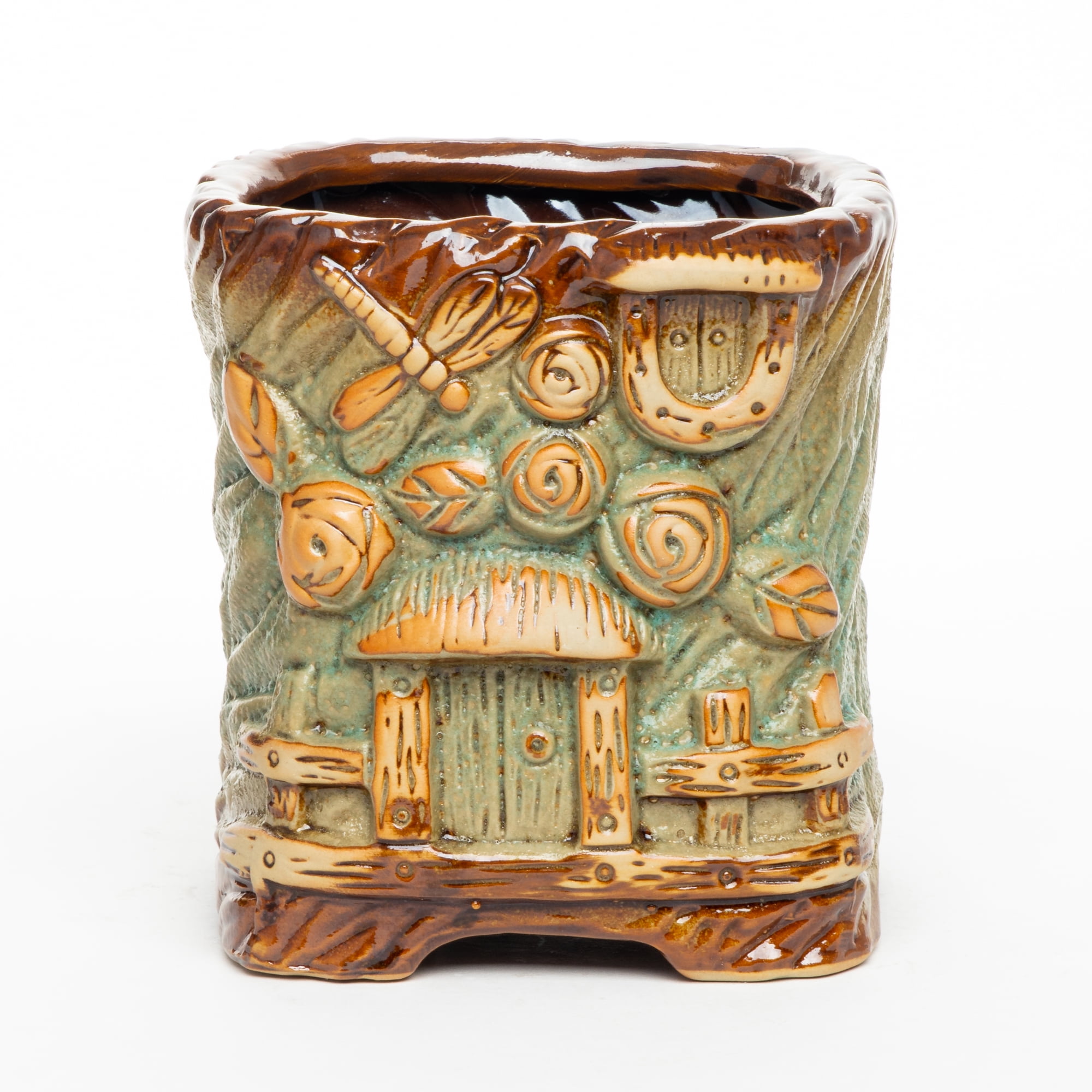 5.51" Small Green Square Ceramic Planter Pot with Drainage Hole and ...