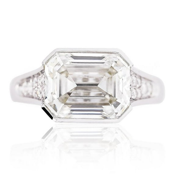 5.53 Carat Emerald Cut Lab Grown Diamond Half Bezel White Gold Ring ...