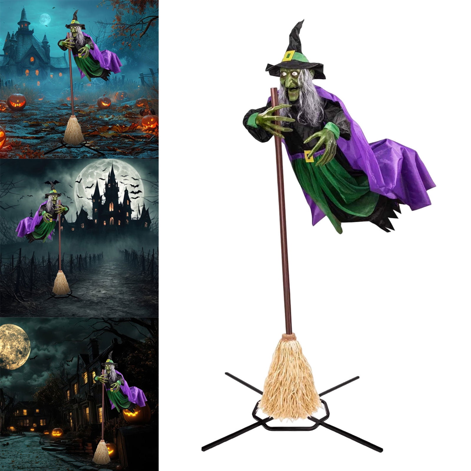 5.58FT Outdoor Flying Witch Halloween Animated Decorations Sound ...