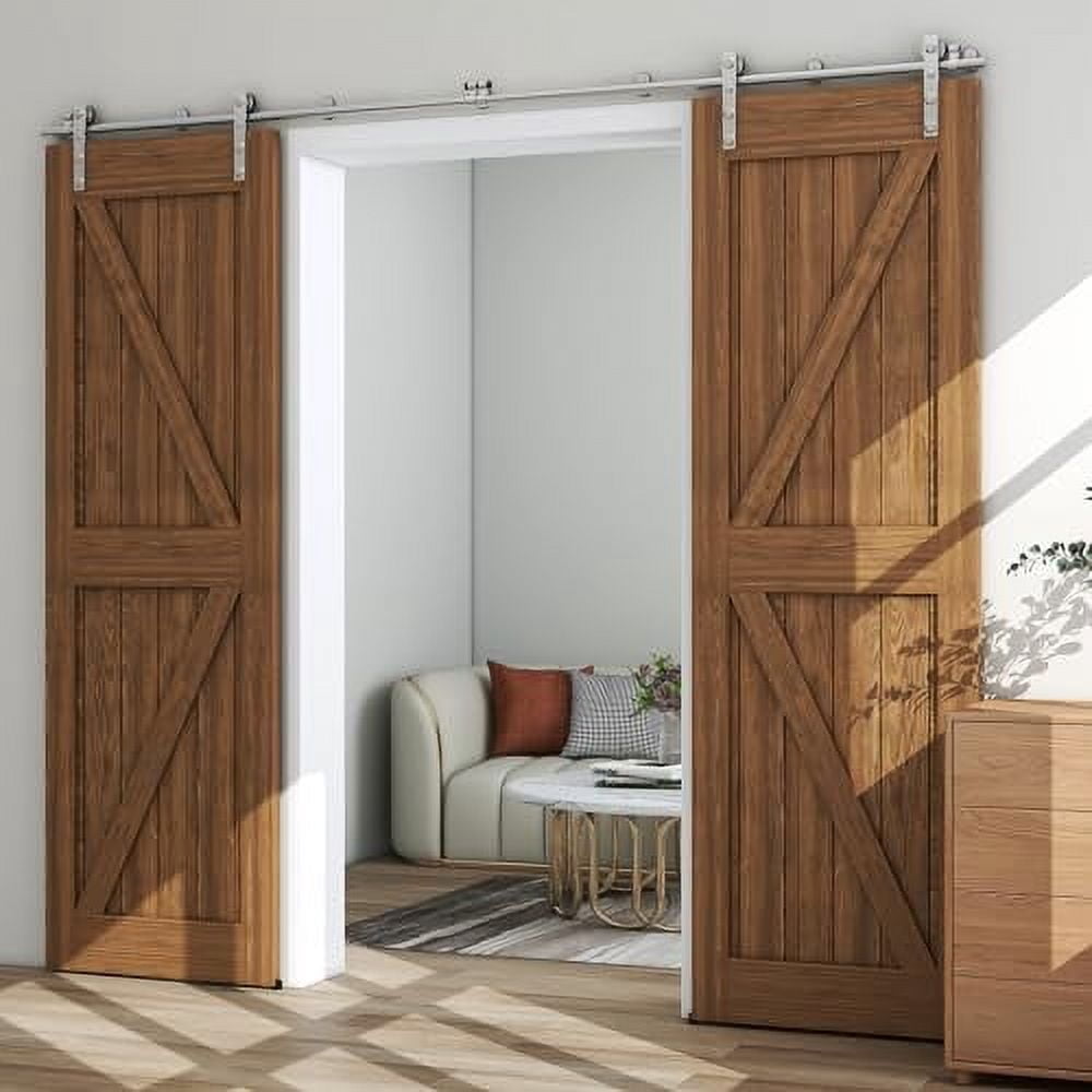 5.5FT Stainless Steel Sliding Barn Door Hardware Kit, Heavy Duty Sturdy ...