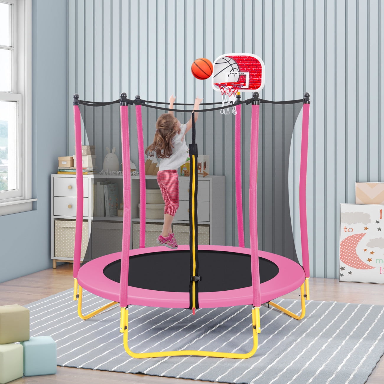 5.5FT Toddler Trampoline, Indoor & Outdoor Playset, Kids Trampoline ...