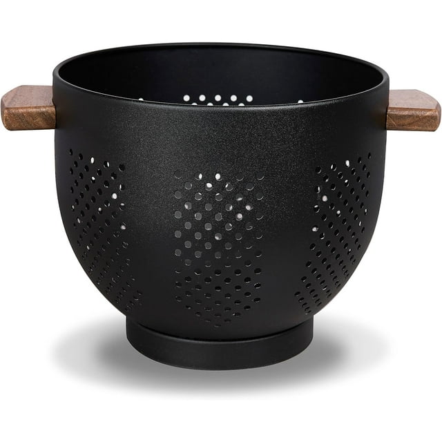 5.5QT Deep Metal Cooking Colander with Wooden Handle, Matte Black ...