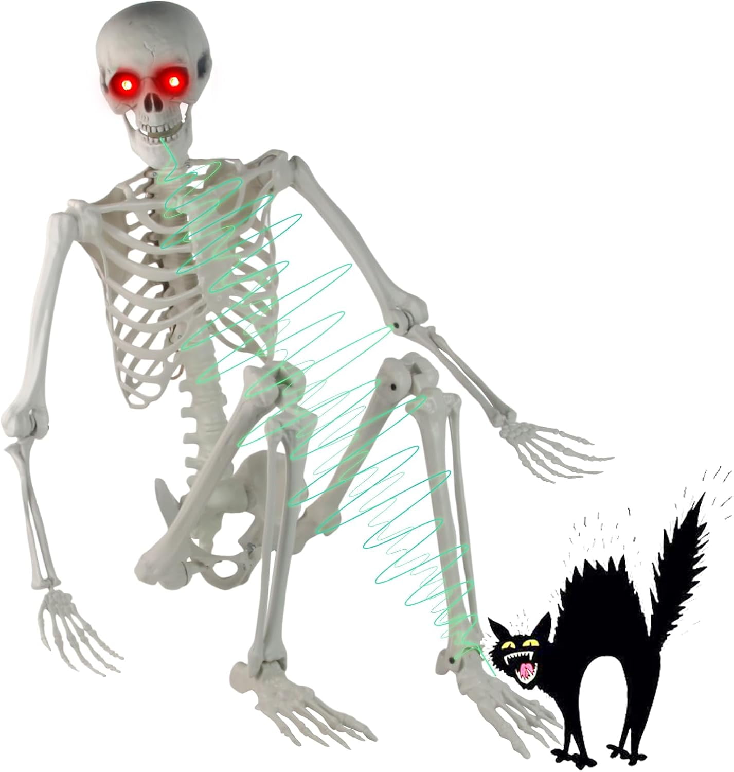 5.5ft Halloween Hanging Skeleton Decoration with LED Glowing Eyes ...