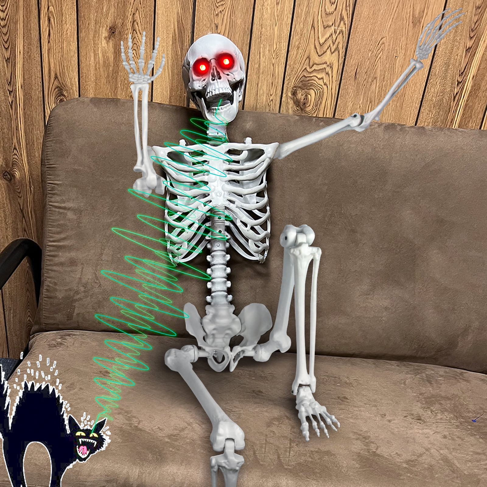 5.5ft Halloween Skeleton Life Size Pose-n-stay Skeleton with LED ...