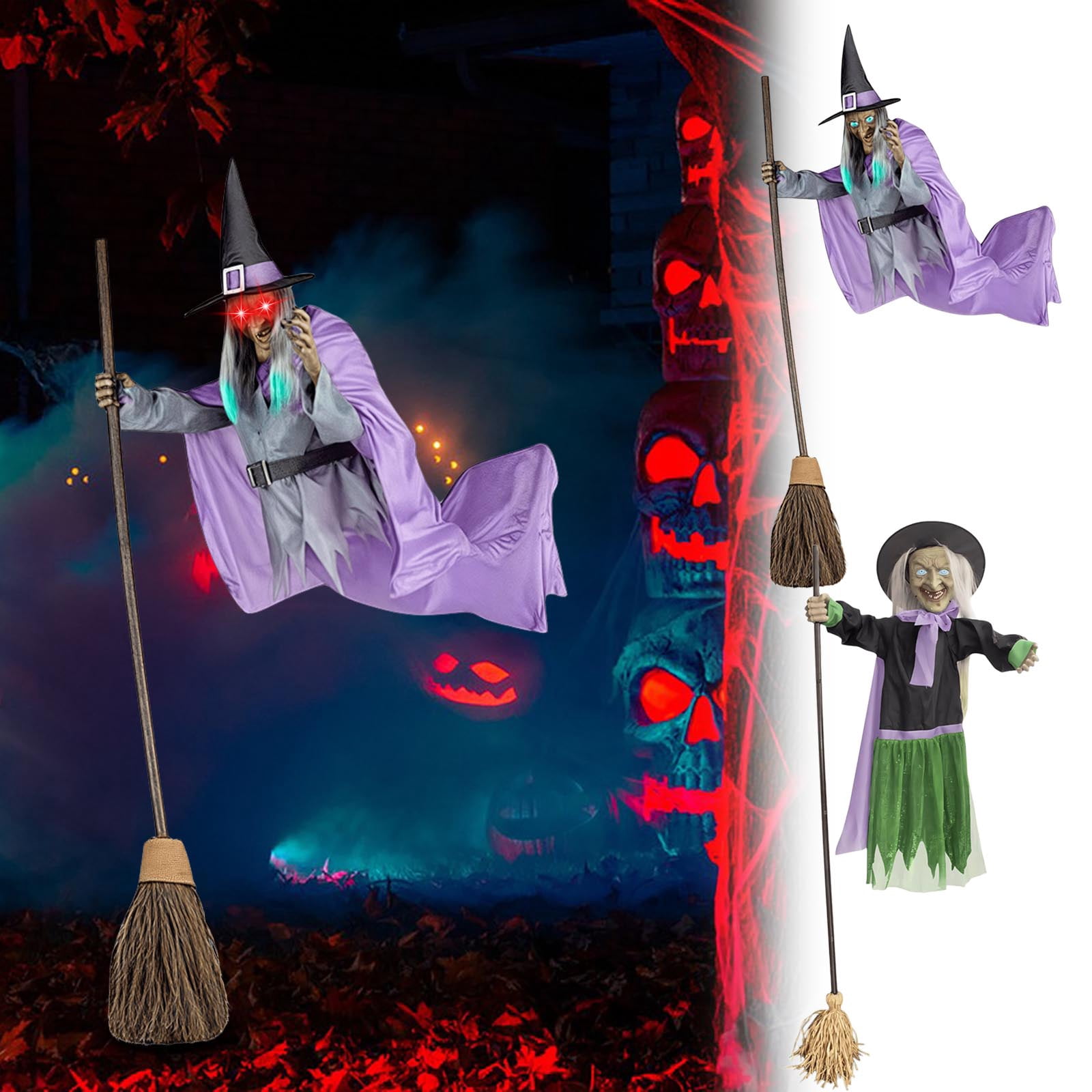 5.5ft Halloween Witch Decoration, Flying Witch Halloween Decor ...