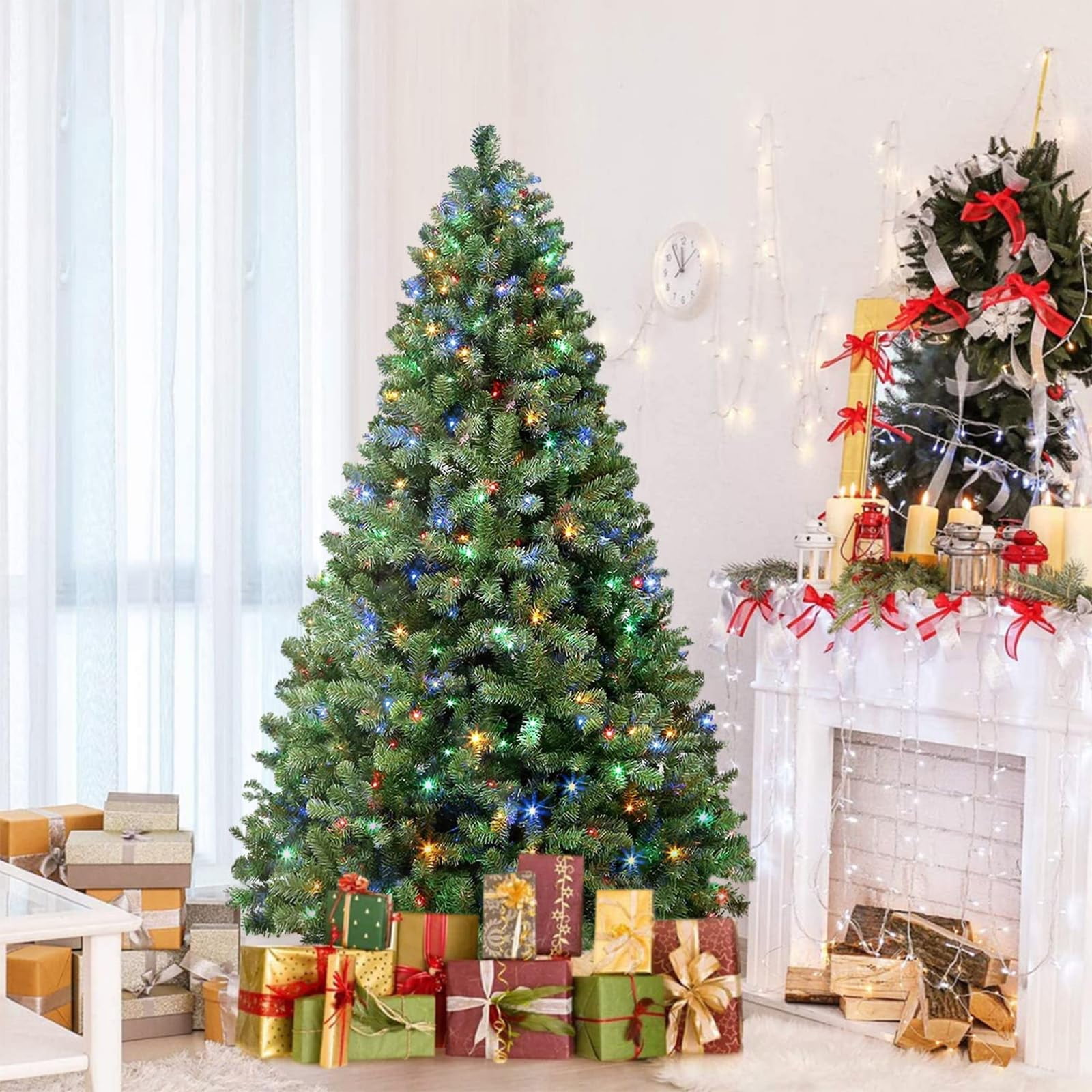 Alupssuc 5.5ft Pre-Lit Premium Artificial Hinged Christmas Tree w ...